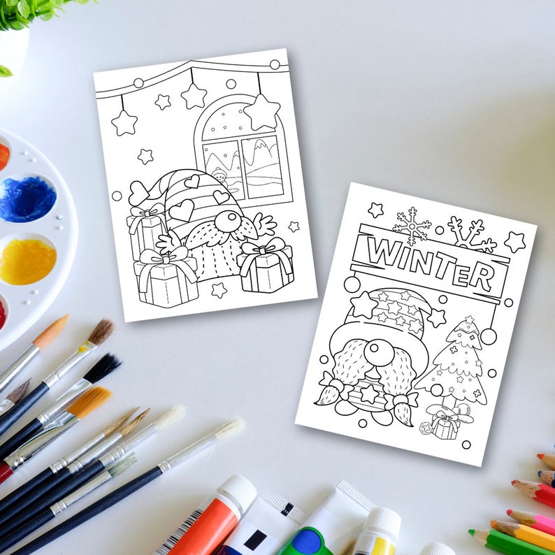Winter Coloring Pages for Kids, Cute Gnome Winter Coloring Pages - Etsy