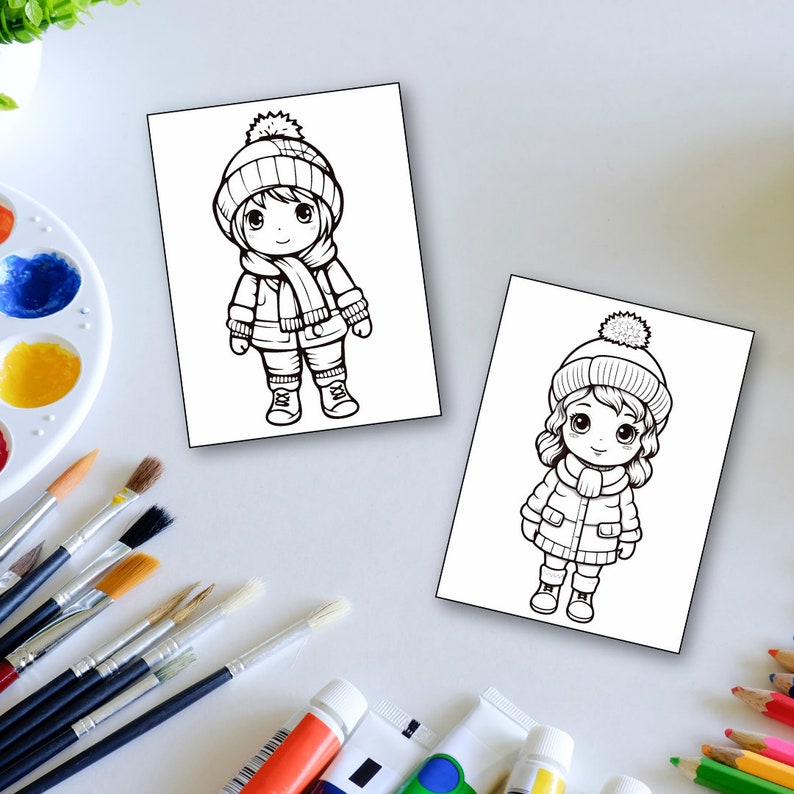 Cute Winter Coloring Pages for Kids, Holiday Coloring, Winter Activity ...