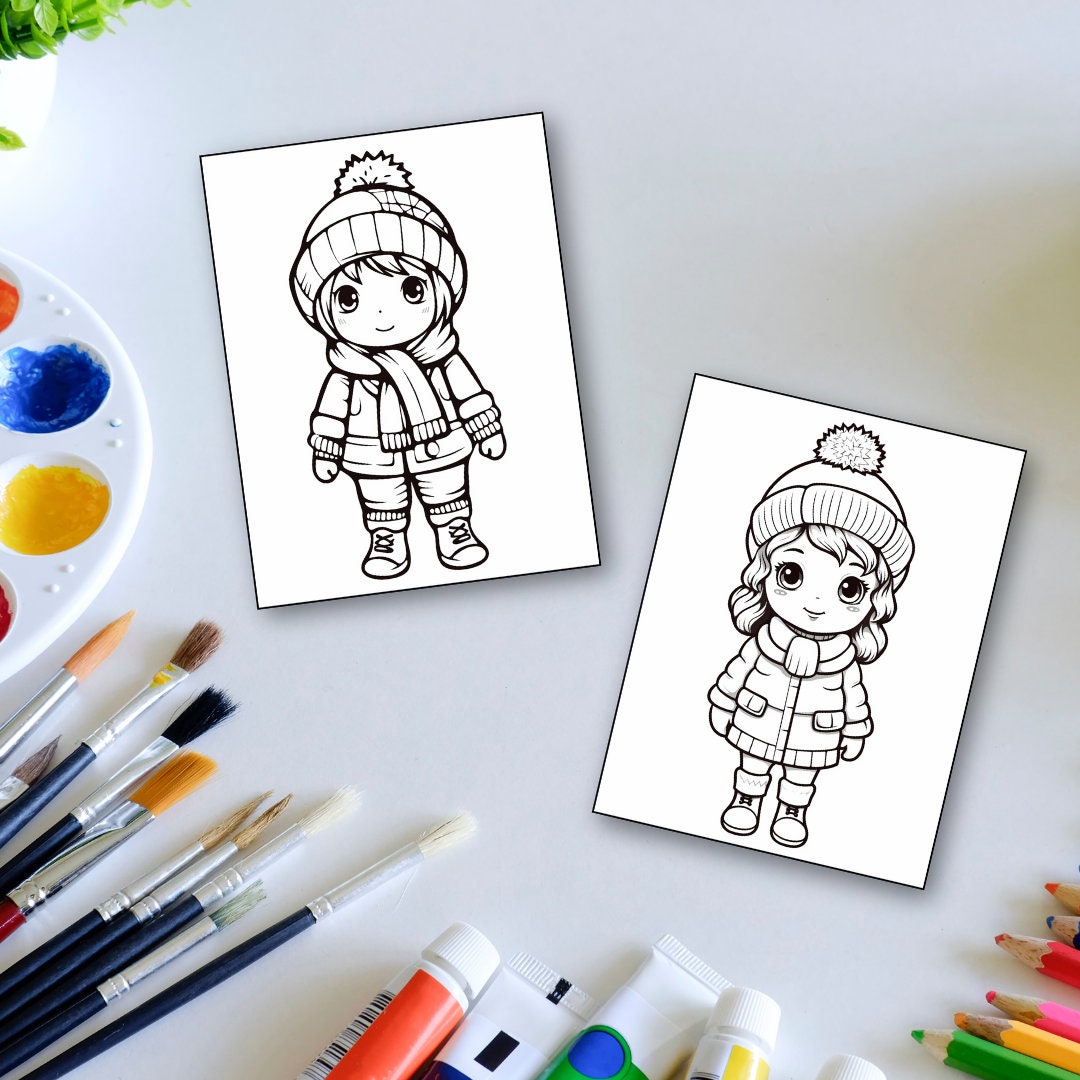 Cute Winter Coloring Pages for Kids, Holiday Coloring, Winter Activity ...