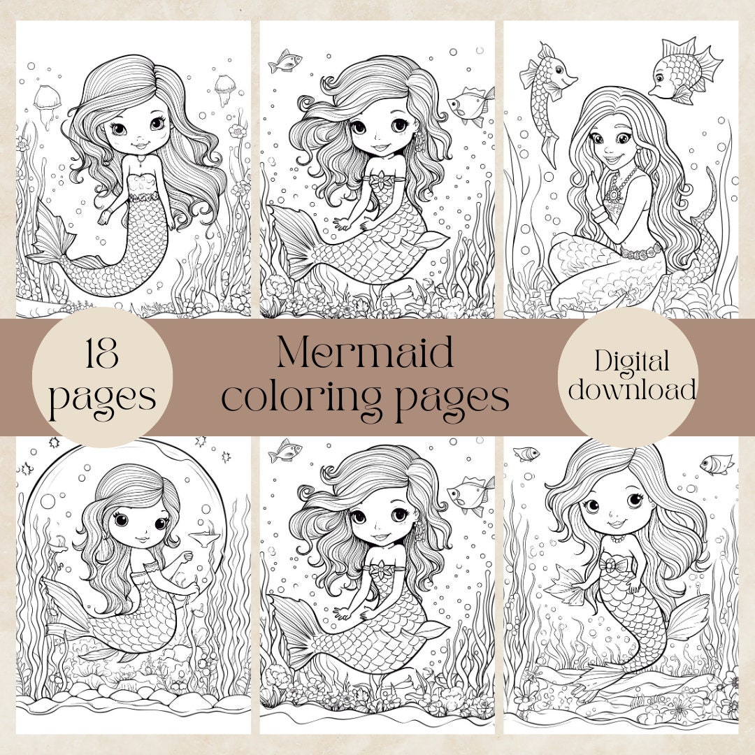 Mermaid Coloring Book for Kids, Printable and Instant Download - Etsy