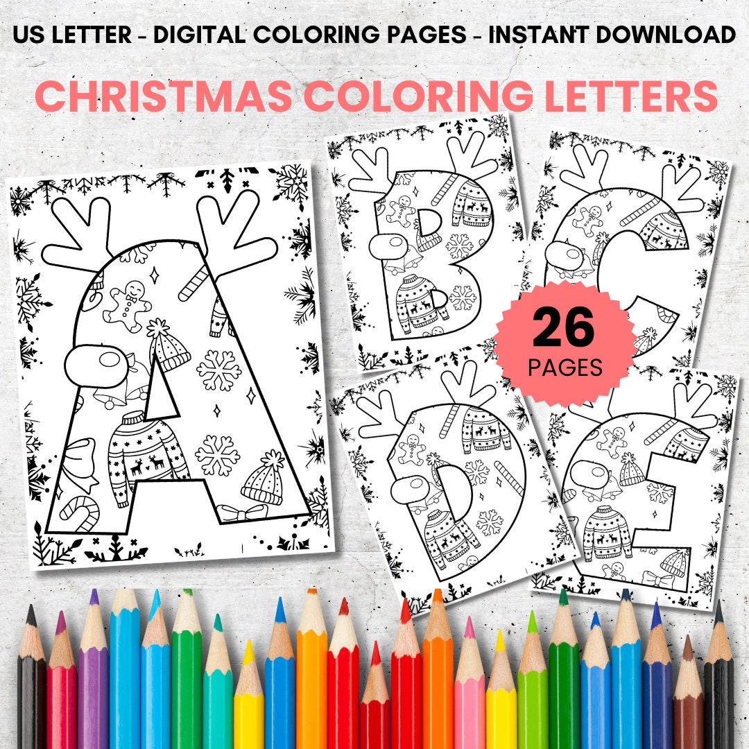Christmas Coloring Pages for Kids With Alphabet, Holiday Activity for ...