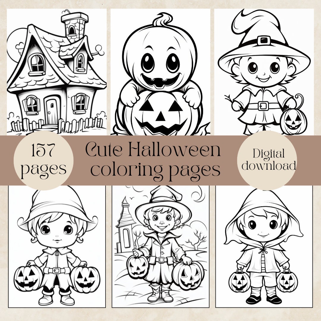Cute Halloween Coloring Pages for Kids, Printable Halloween Coloring ...