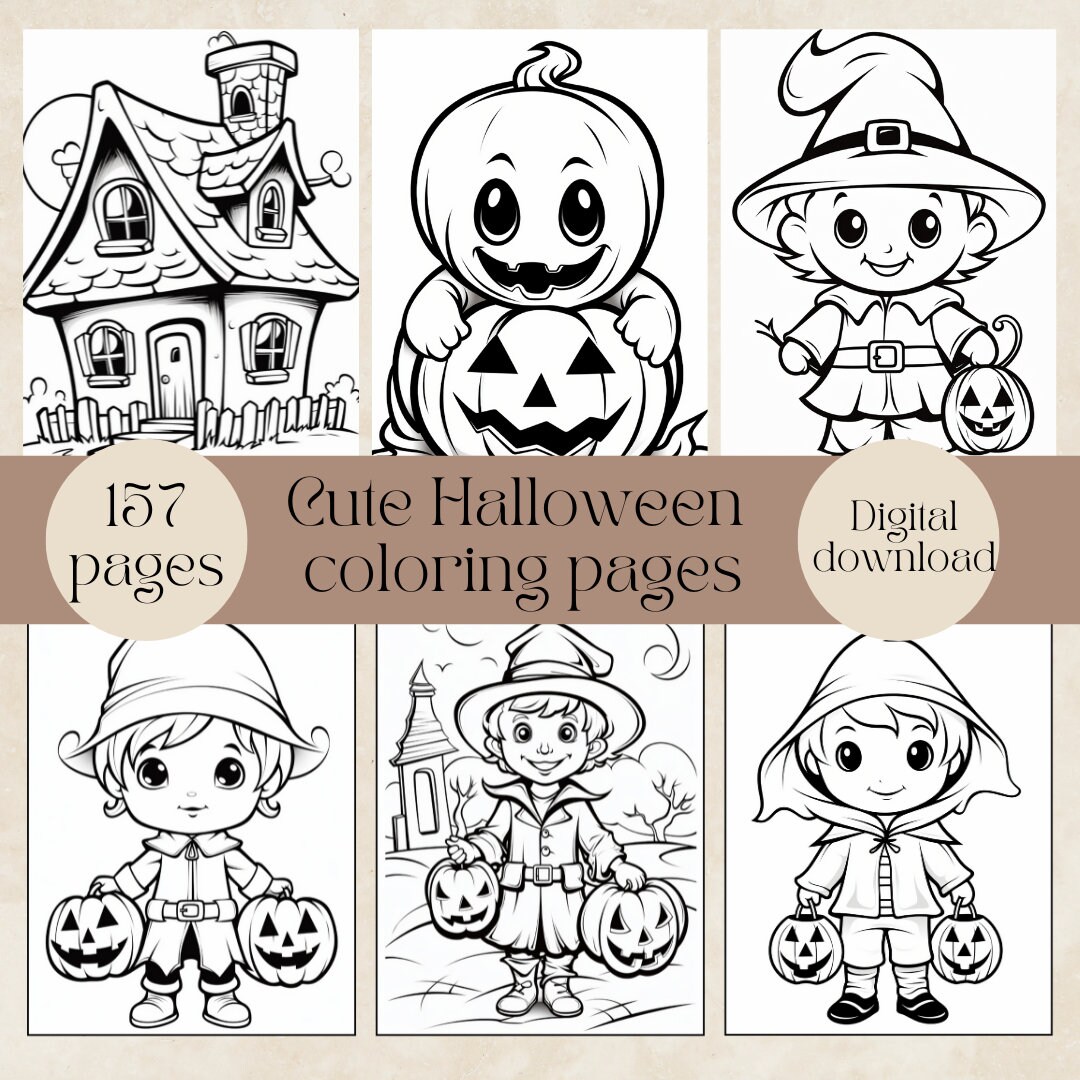 Cute Halloween Coloring Pages for Kids, Printable Halloween Coloring ...