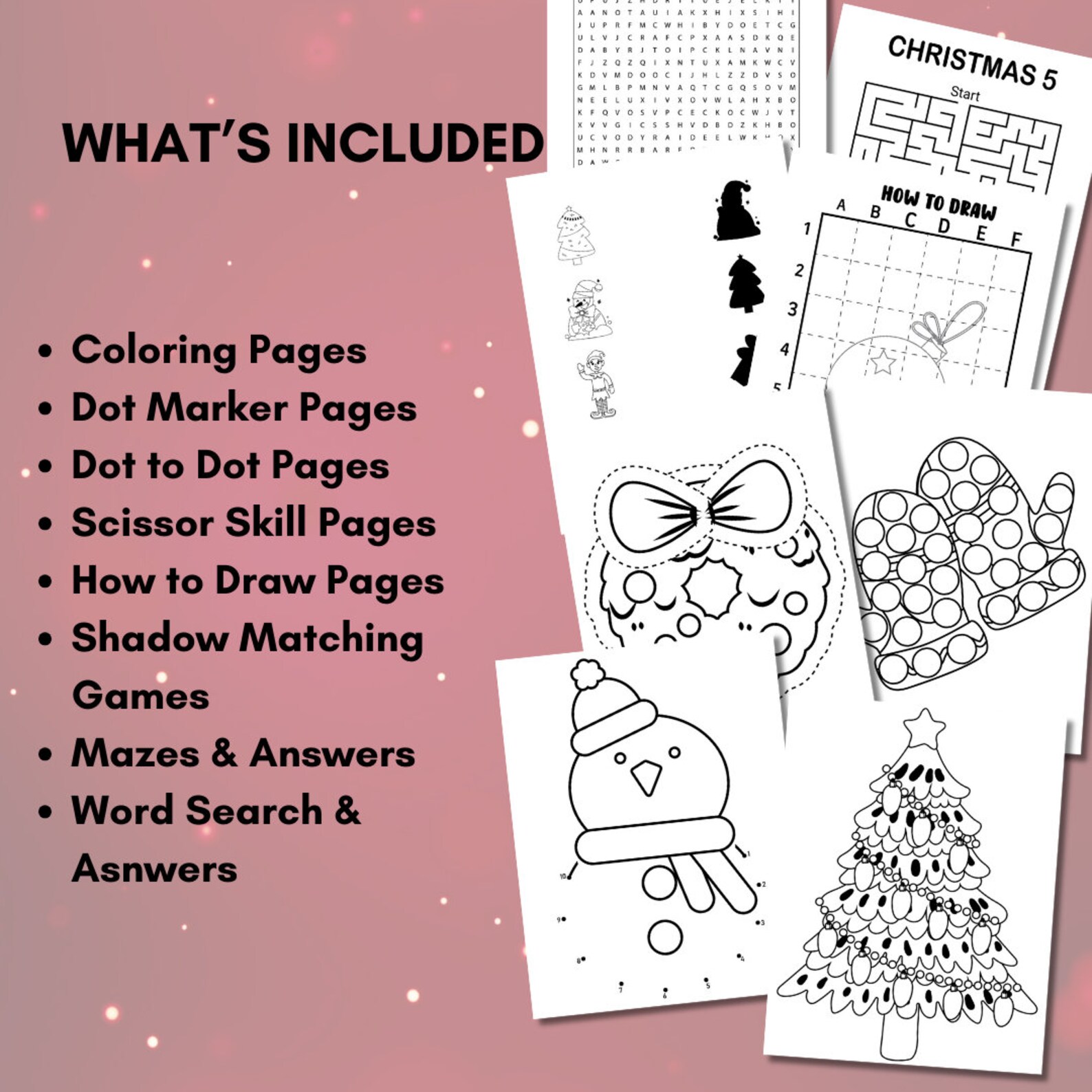 Christmas Activity Pages for Kids, Holiday Printable Bundle (PDF) - Etsy