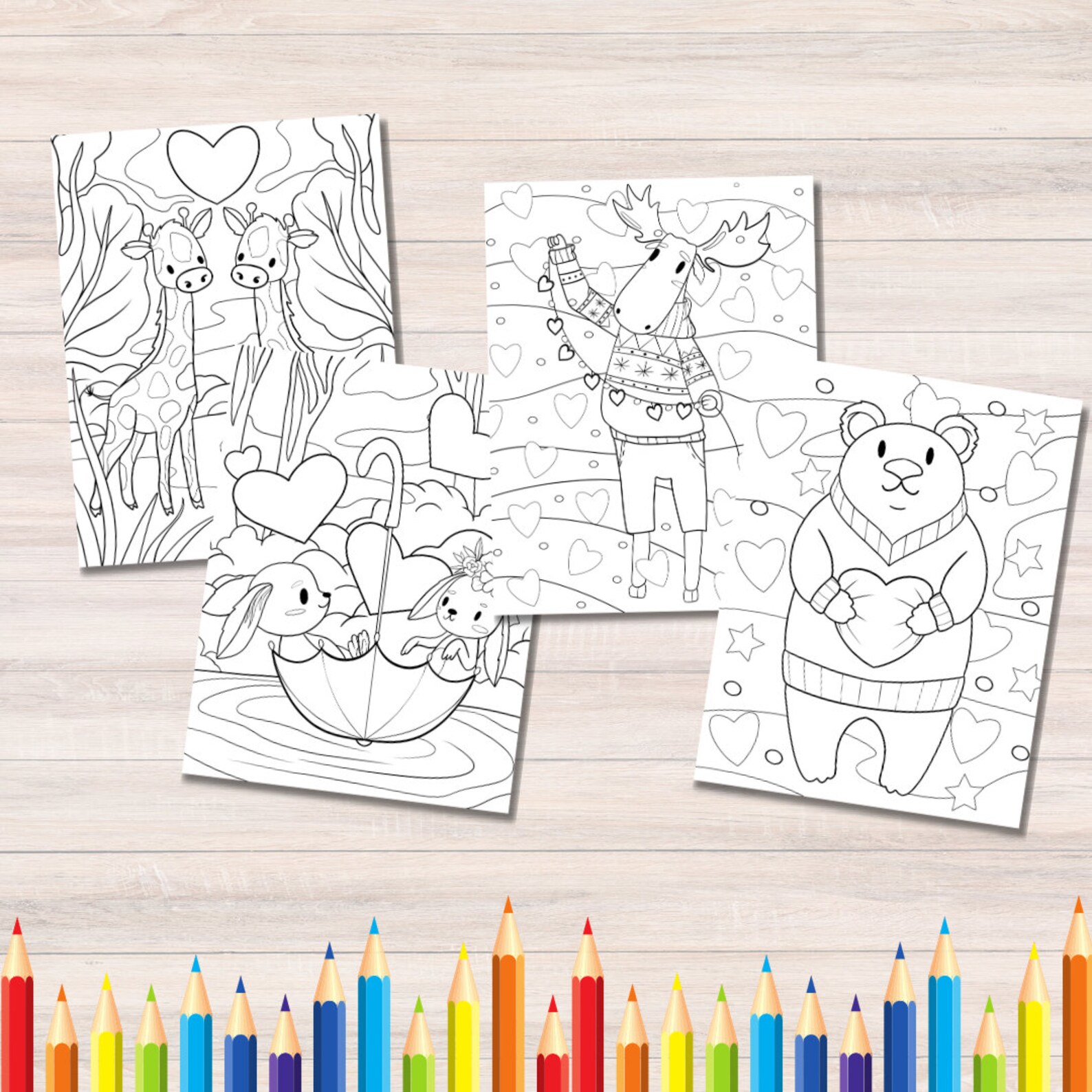 Valentine's Day Animal Coloring Pages for Kids (PDF) - Etsy