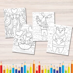 Valentine's Day Animal Coloring Pages for Kids (PDF) - Etsy