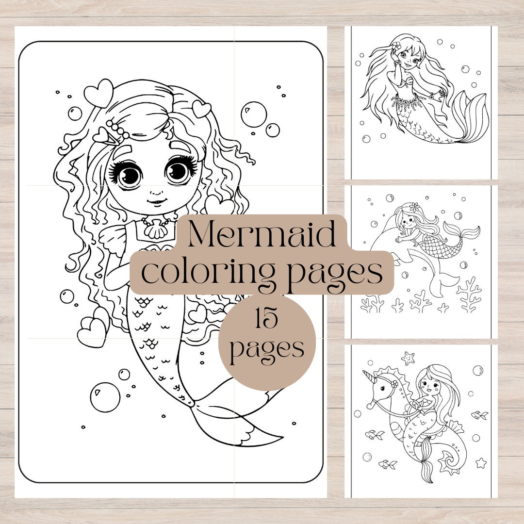 Mermaid Coloring Book Pages for Kids Instant Download Mermaid Coloring ...