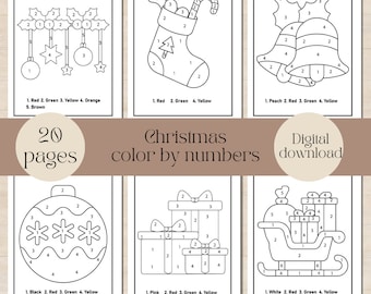 20 Christmas Color by Numbers Pages, Kids Activity Pages, Christmas ...