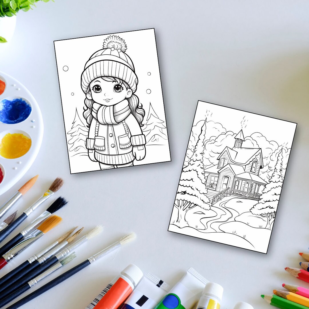 Cute Winter Coloring Pages for Kids, Holiday Coloring, Winter Activity ...