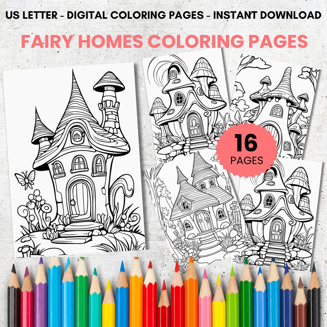 Fairy Homes Coloring Pages for Kids, Printable Fantasy Coloring, Fairy ...