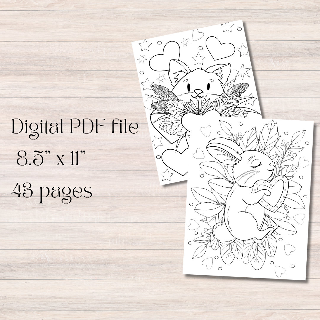 Valentine's Day Animal Coloring Pages for Kids (PDF) - Etsy