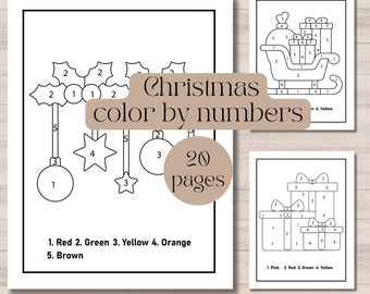 20 Christmas Color by Numbers Pages, Kids Activity Pages, Christmas ...