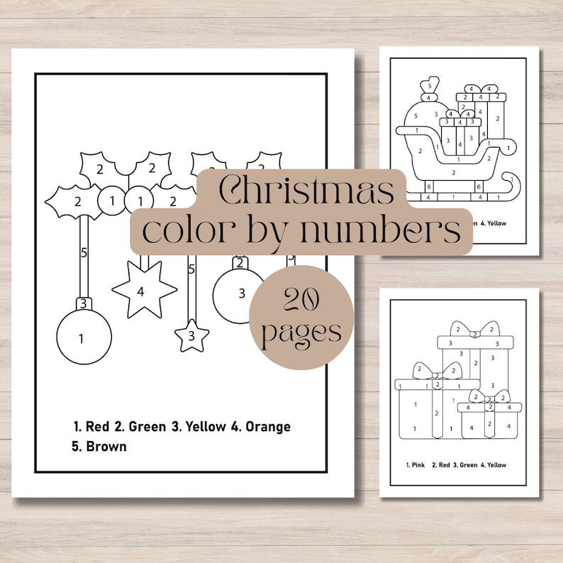 20 Christmas Color by Numbers Pages, Kids Activity Pages, Christmas ...