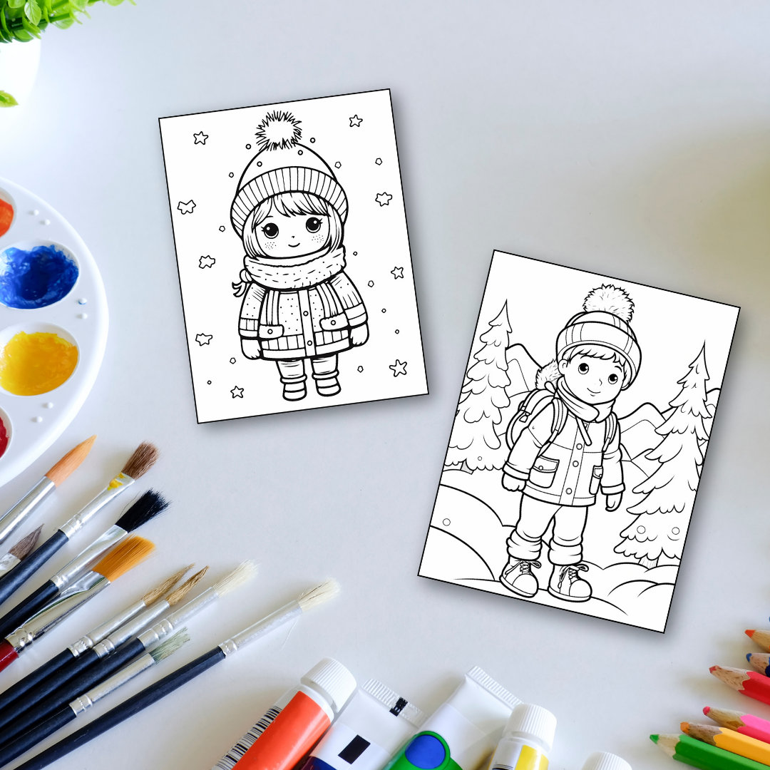 Cute Winter Coloring Pages for Kids, Holiday Coloring, Winter Activity ...