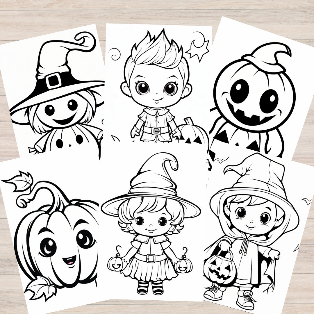 Cute Halloween Coloring Pages for Kids, Digital Coloring Book - Etsy