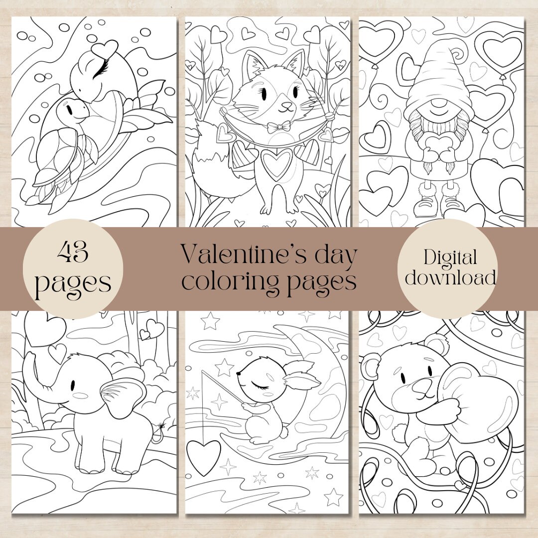 Valentine's Day Animal Coloring Pages for Kids (PDF) - Etsy