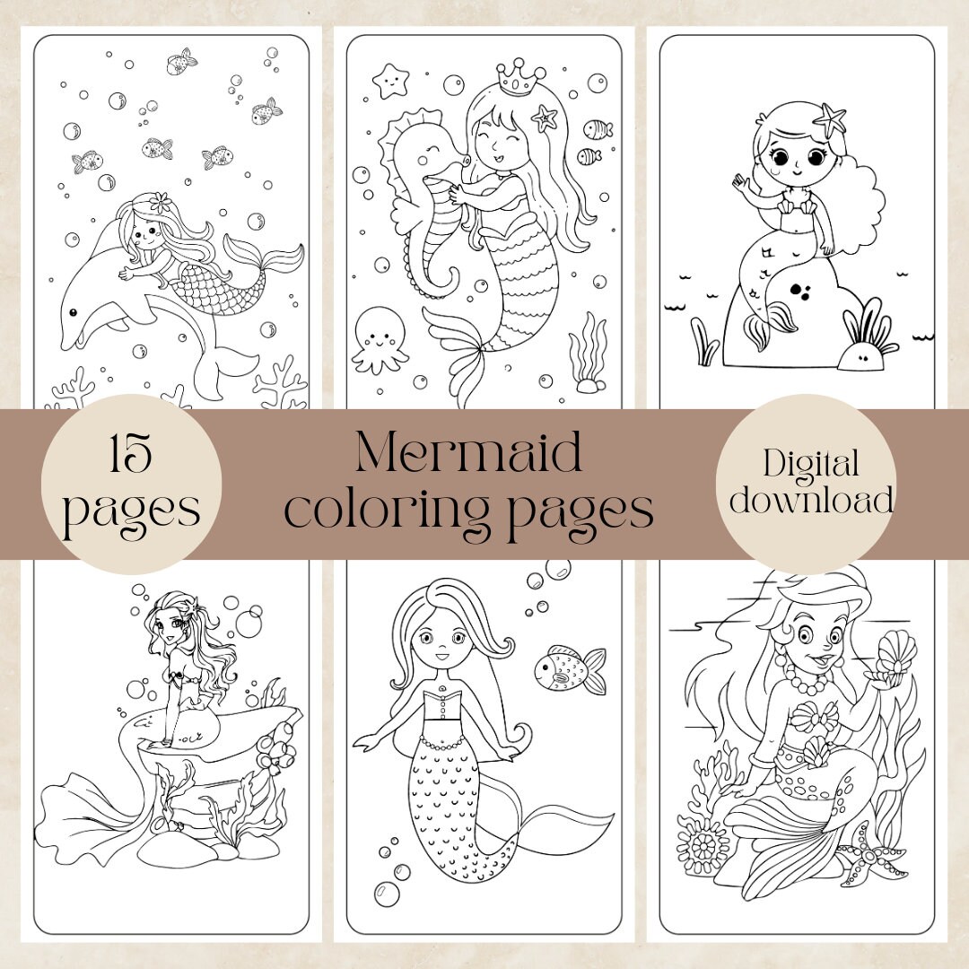 Mermaid Coloring Book Pages for Kids Instant Download Mermaid Coloring ...