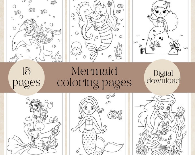 20 Mermaid Coloring Pages for Kids. PDF Download. Digital Coloring ...