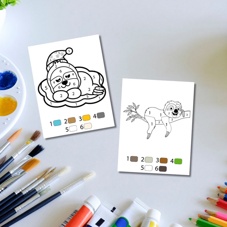 Sloth Color by Numbers, Sloth Coloring Pages for Kids, Sloth Coloring ...
