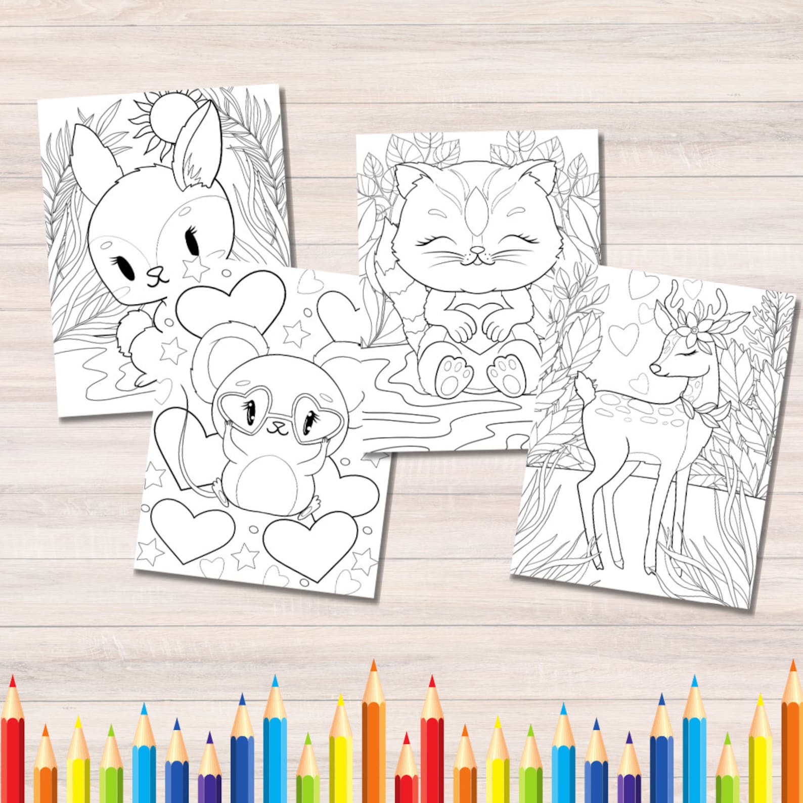 Valentine's Day Animal Coloring Pages for Kids (PDF) - Etsy