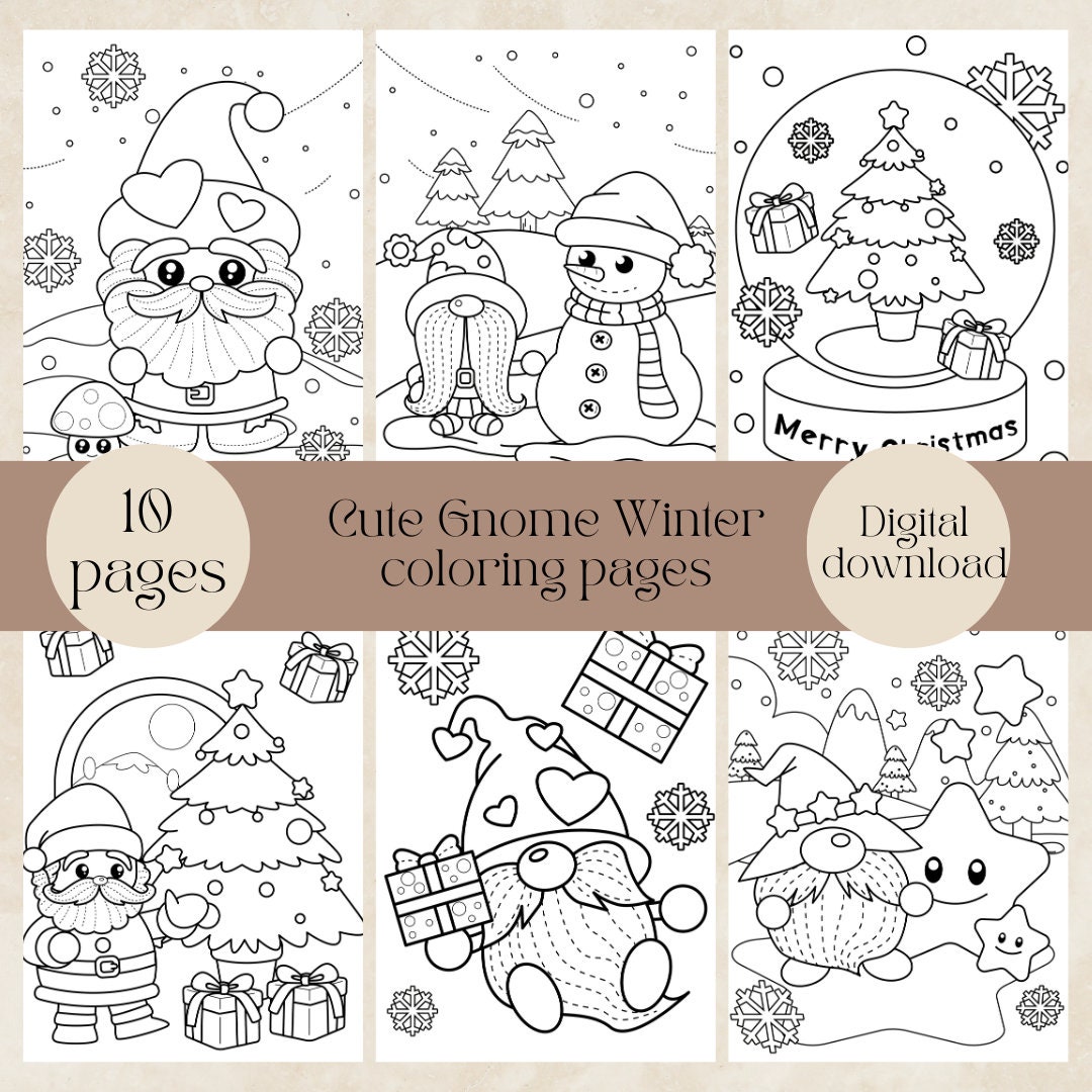 Winter Coloring Pages for Kids, Cute Gnome Winter Coloring Pages - Etsy