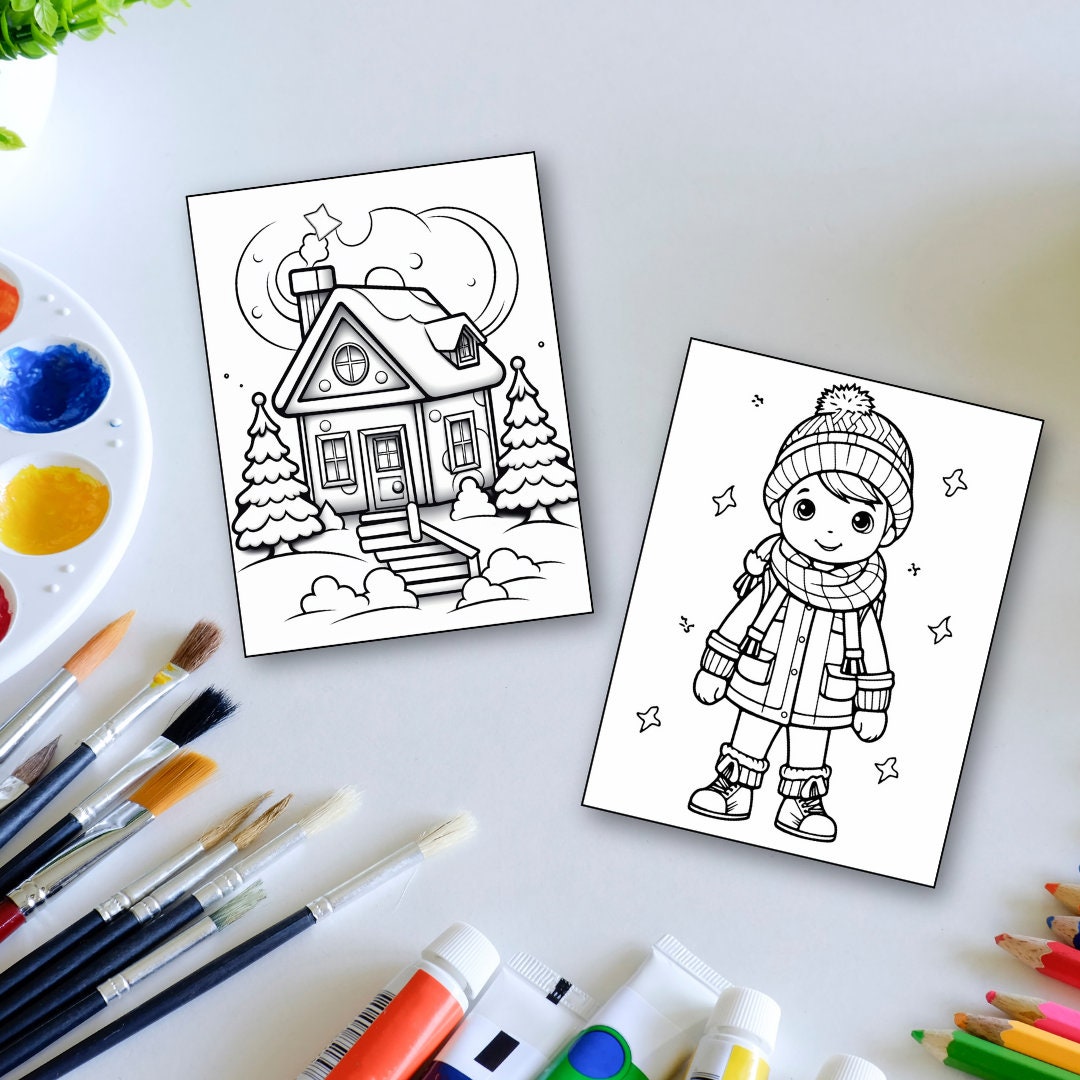 Cute Winter Coloring Pages for Kids, Digital Winter Coloring Book - Etsy