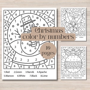 Christmas Color by Number Pages, Holiday Activity (printable PDF) - Etsy