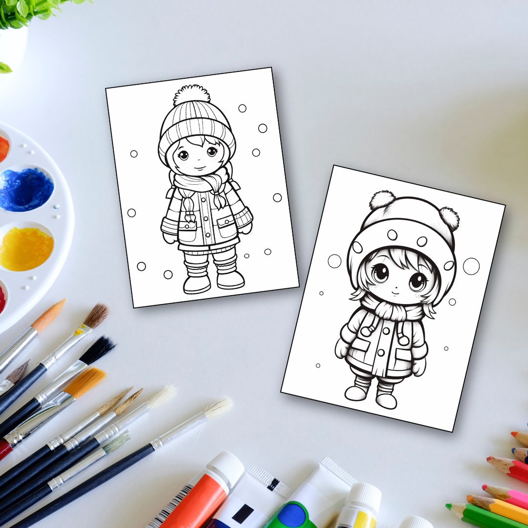 Cute Winter Coloring Pages for Kids, Digital Winter Coloring Book - Etsy