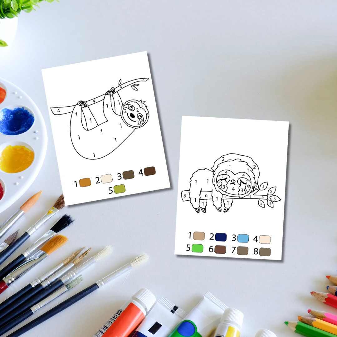 Sloth Color by Numbers, Sloth Coloring Pages for Kids, Sloth Coloring ...