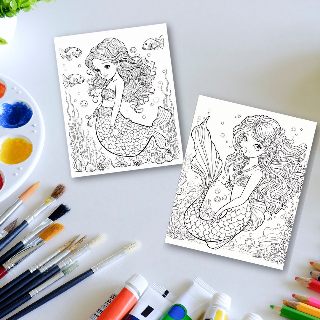 Mermaid Coloring Book for Kids, Printable and Instant Download - Etsy