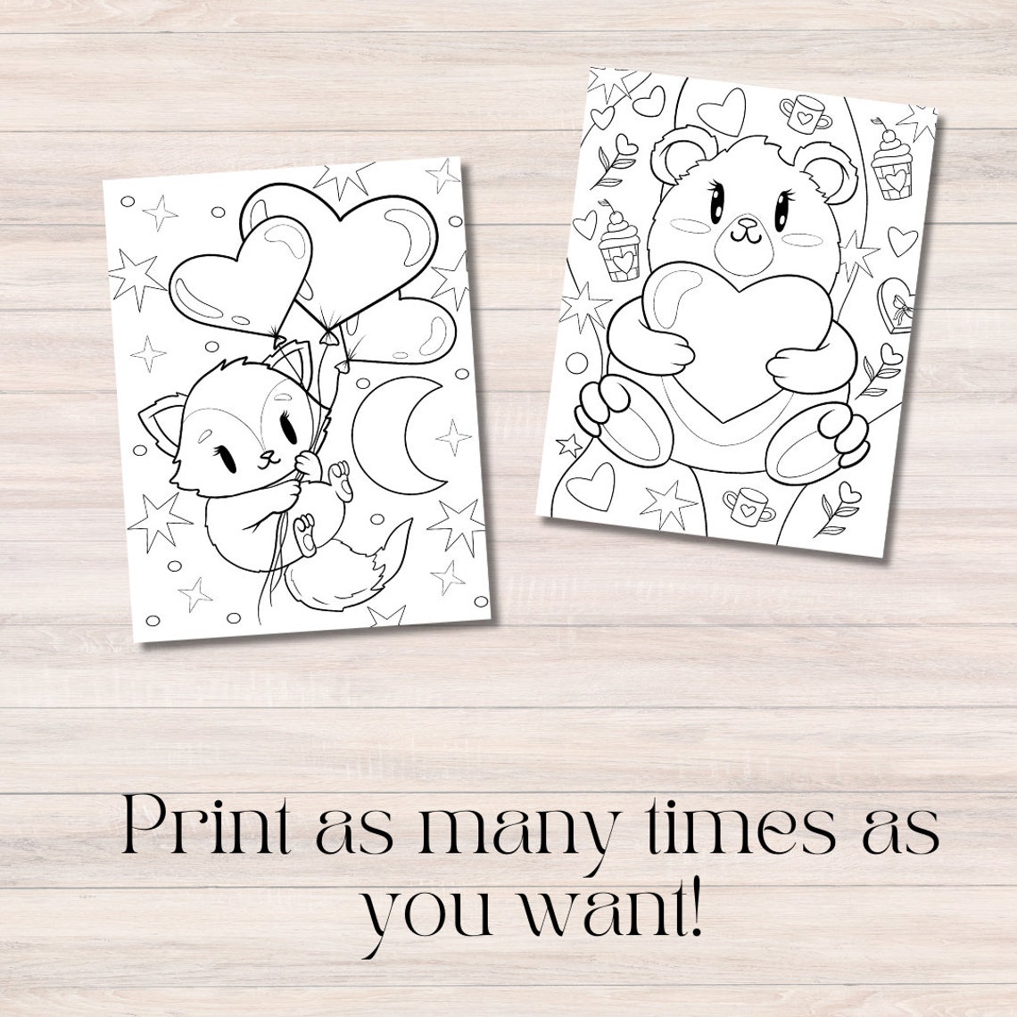 Valentine's Day Animal Coloring Pages for Kids (PDF) - Etsy
