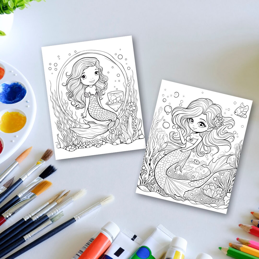 Mermaid Coloring Book for Kids, Printable and Instant Download - Etsy