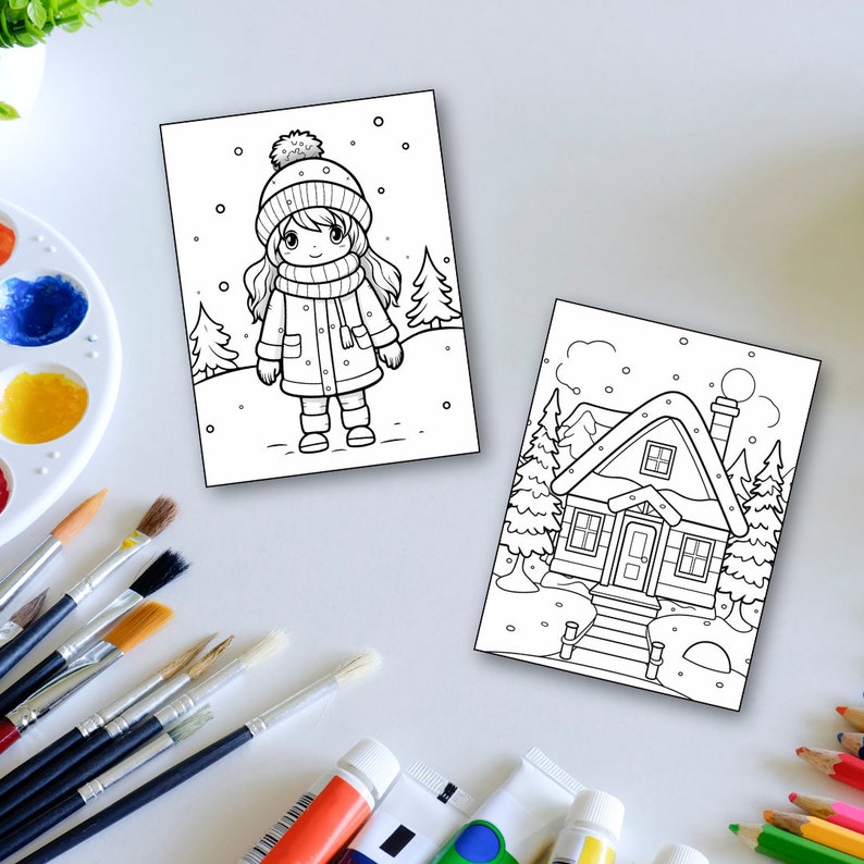 Cute Winter Coloring Pages for Kids, Digital Winter Coloring Book - Etsy