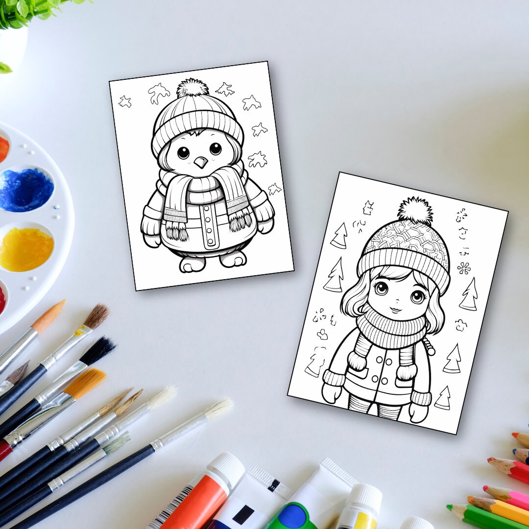 Cute Winter Coloring Pages for Kids, Digital Winter Coloring Book - Etsy