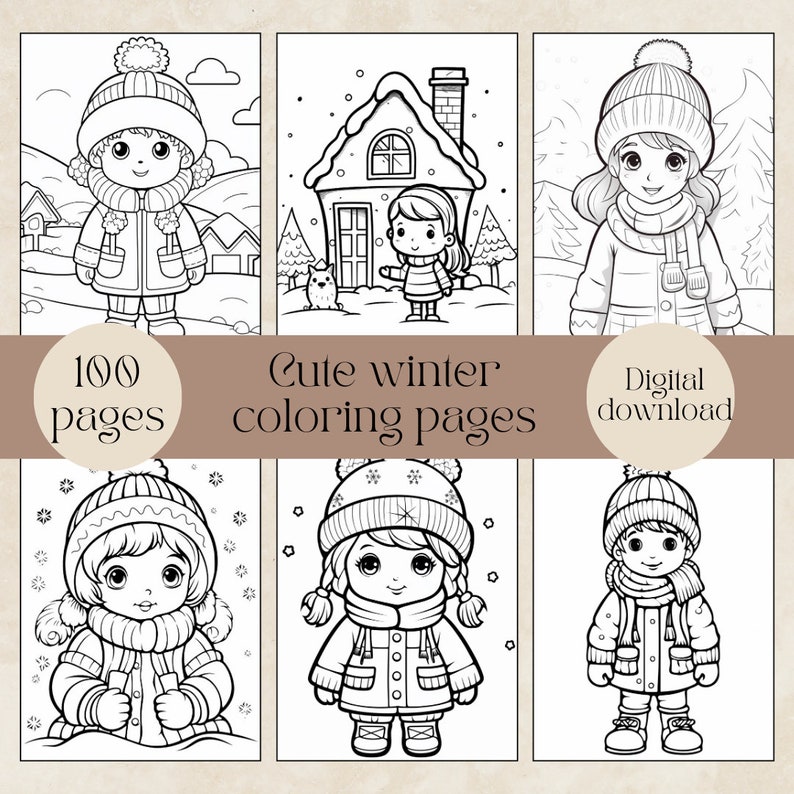 Cute Winter Coloring Pages for Kids, Digital Winter Coloring Book - Etsy