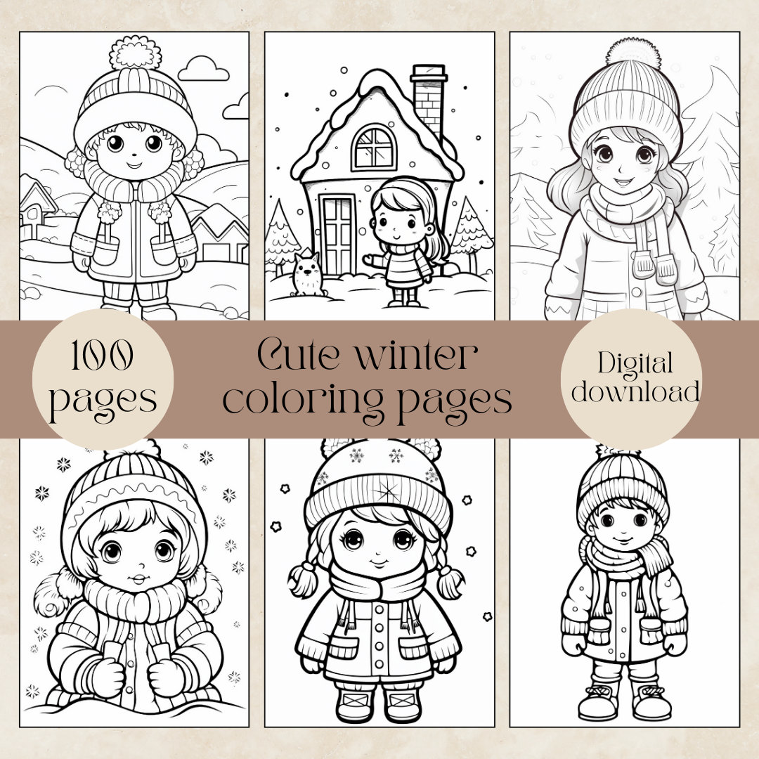 Cute Winter Coloring Pages for Kids, Digital Winter Coloring Book - Etsy
