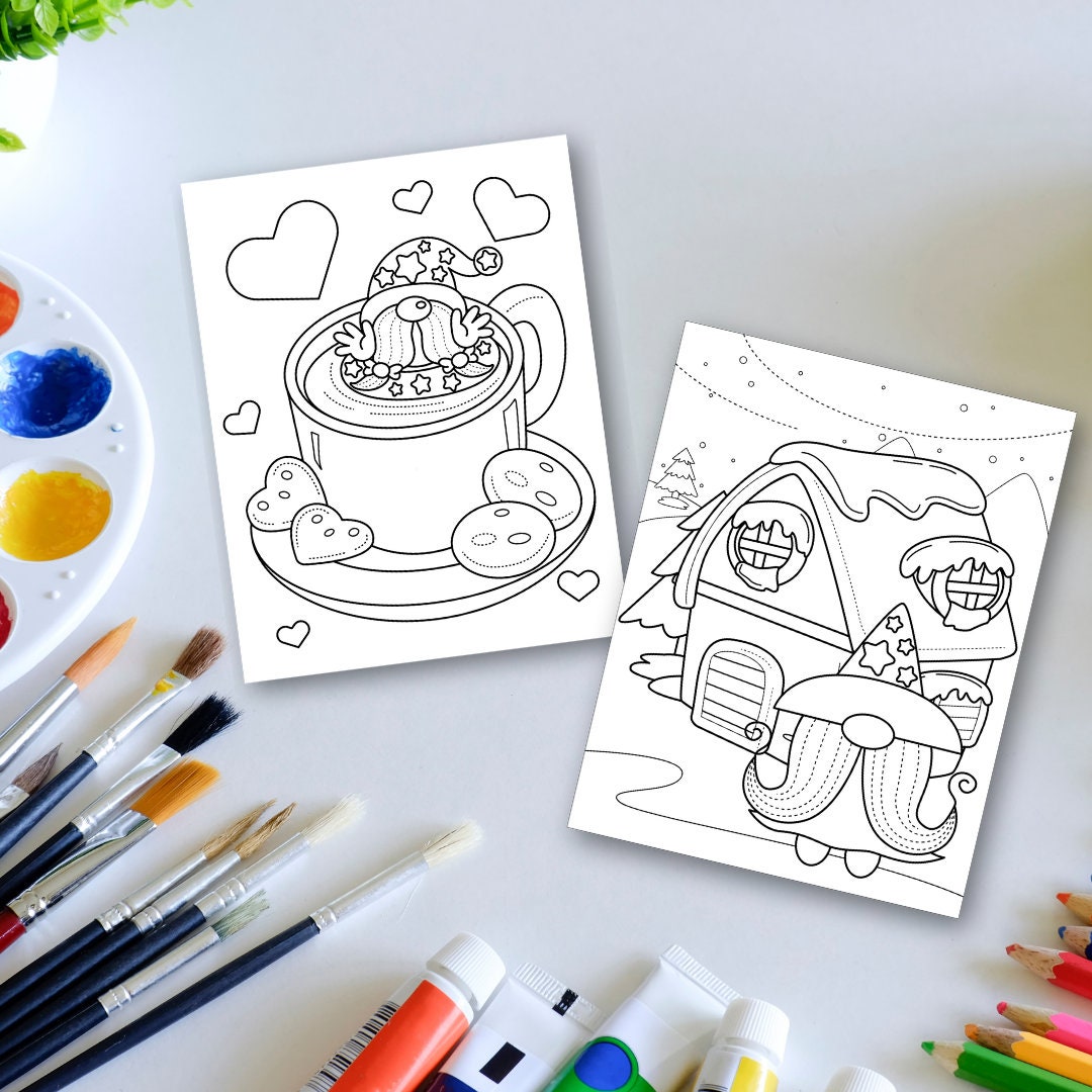 Winter Coloring Pages for Kids, Cute Gnome Winter Coloring Pages - Etsy