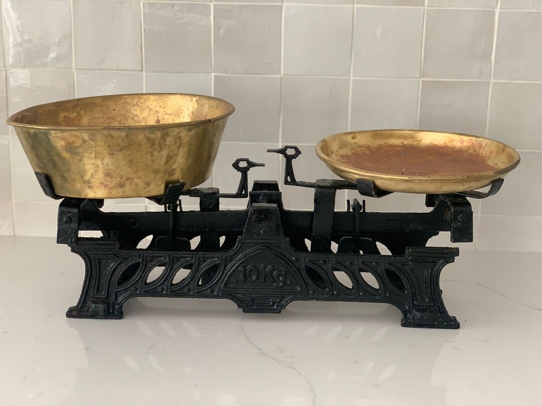 Antique Cast Iron Scale With Brass Plates - 10KG - Etsy
