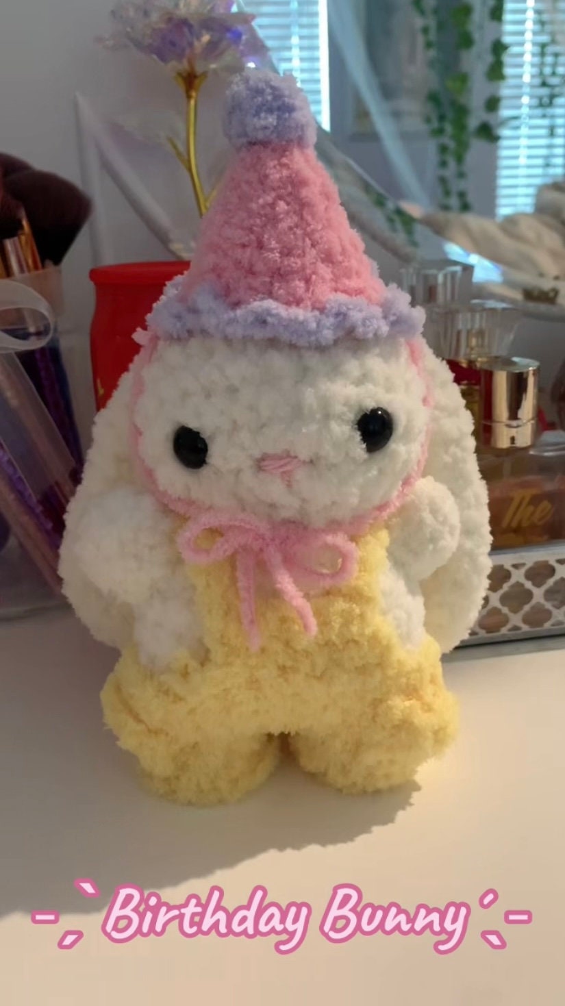 Birthday Bunny Plush Custom Rare Crochet Bunny Plushie With Birthday ...