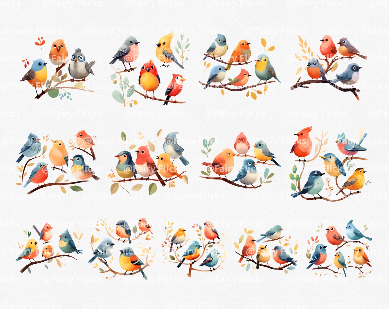 Cute Birds Clipart Little Spring Birds Clip Instant - Etsy