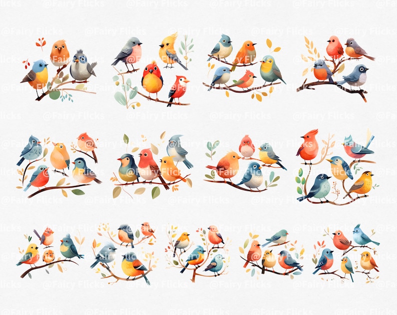 Cute Birds Clipart Little Spring Birds Clip Instant - Etsy