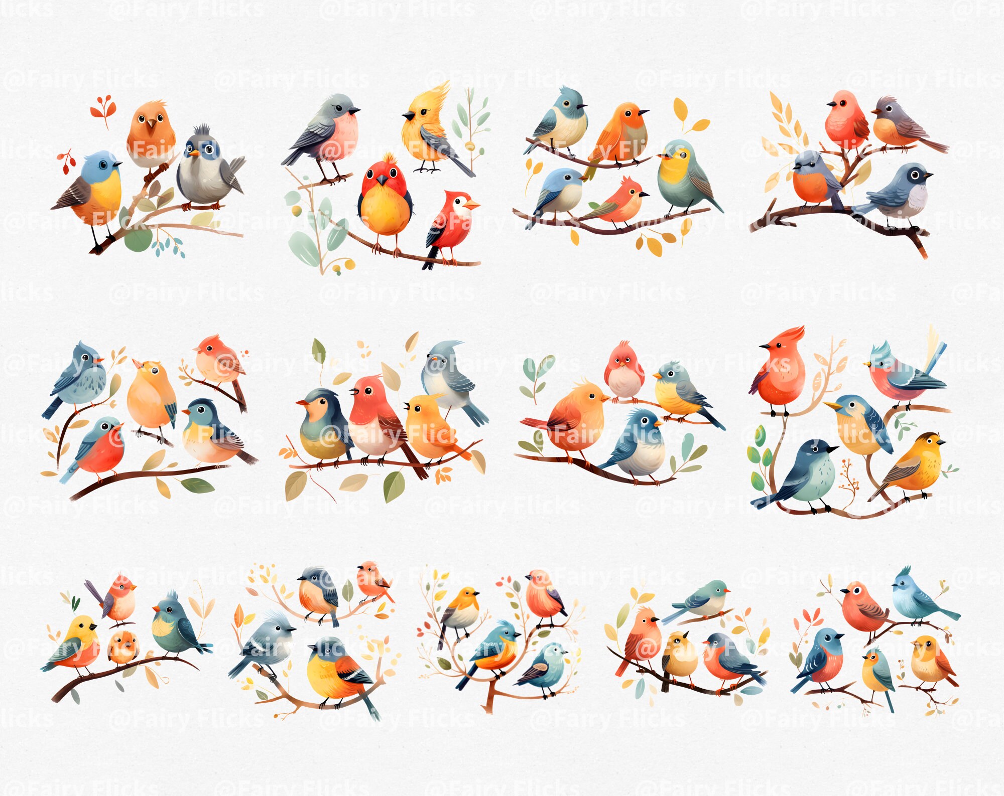 Cute Birds Clipart Little Spring Birds Clip Instant - Etsy