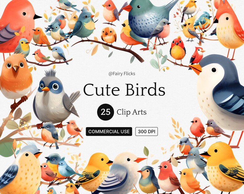 Cute Birds Clipart Little Spring Birds Clip Instant - Etsy