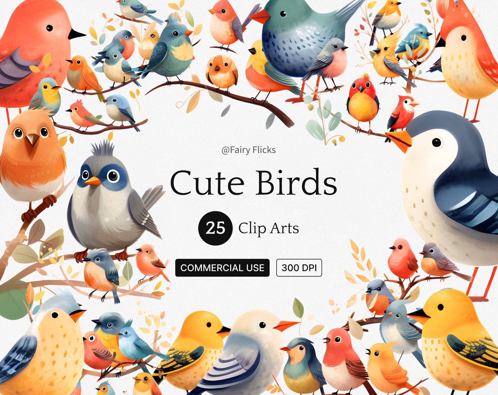 Cute Birds Clipart Little Spring Birds Clip Instant - Etsy