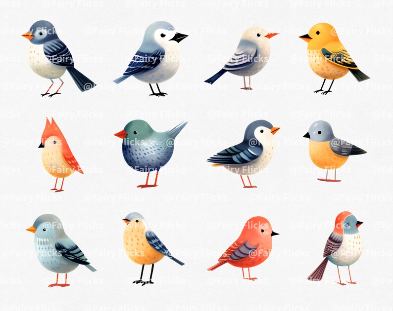 Cute Birds Clipart Little Spring Birds Clip Instant - Etsy