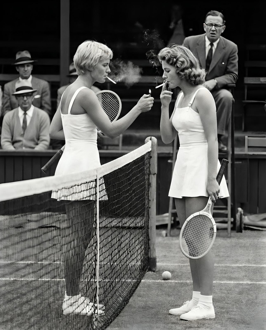 Women Playing Tennis and Smoking : Funny Vintage Style Tennis Wall Art ...