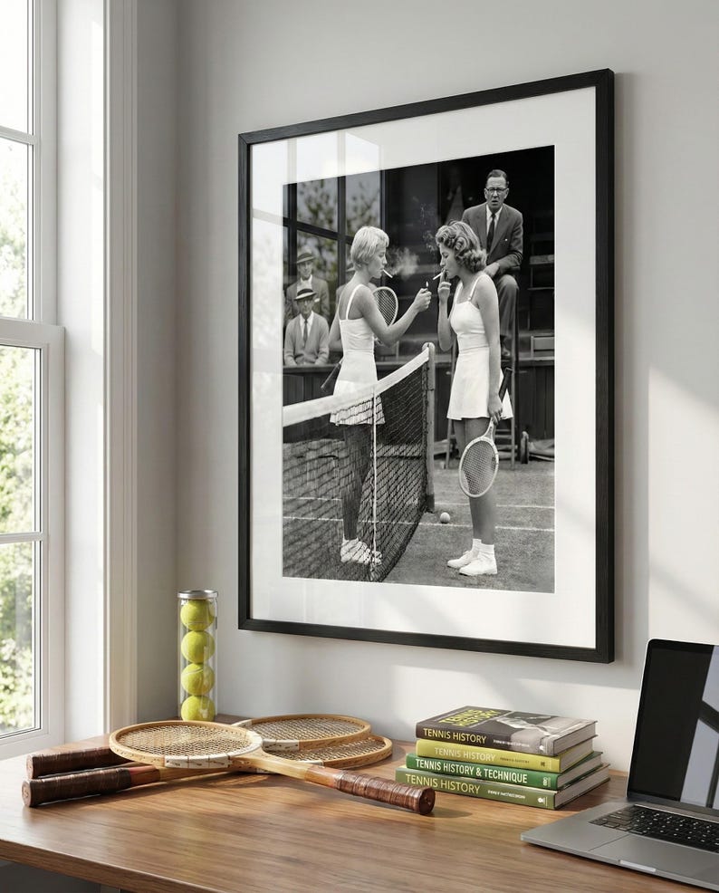Women Playing Tennis and Smoking : Funny Vintage Style Tennis Wall Art ...