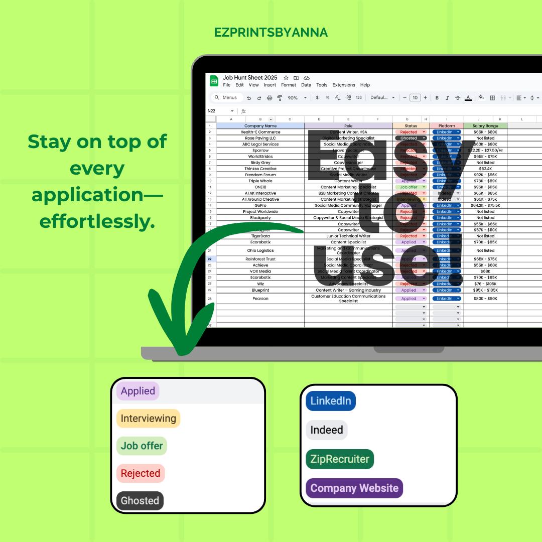 Job Hunt Organizer Template (google Sheets) - Etsy