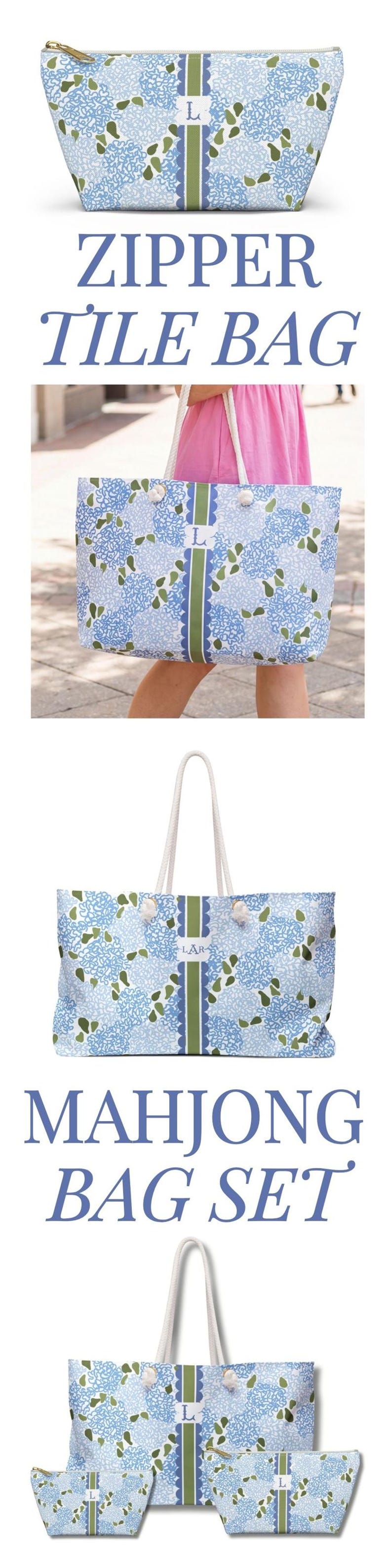 Mahjong Tile Bag Hydrangea Custom Initial Tote Bag Preppy Mahjongg Bag ...