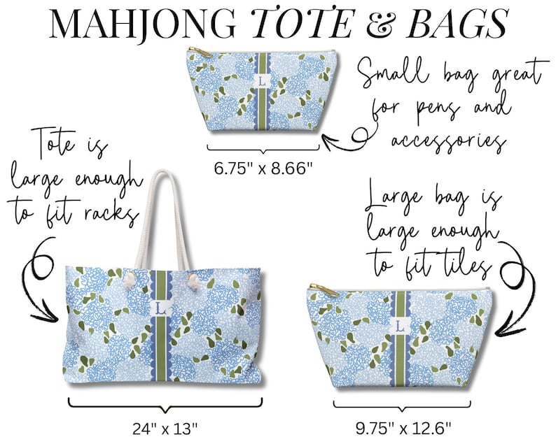 Mahjong Rack Bag Hydrangea Custom Initial Tote Bag Preppy Mahjongg Bag ...